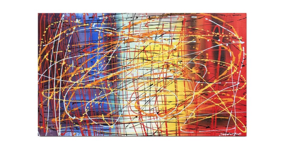 Tablou pictat manual birou, living, Compozitie abstracta, 100x60cm ulei ...