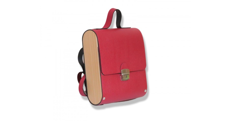Rucsac dama din piele naturala si lemn reciclat, lucrat manual, Dory ...