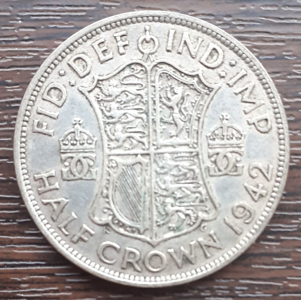 (A436) MONEDA DIN ARGINT ANGLIA - HALF CROWN 1942, AL DOILEA RAZBOI ...