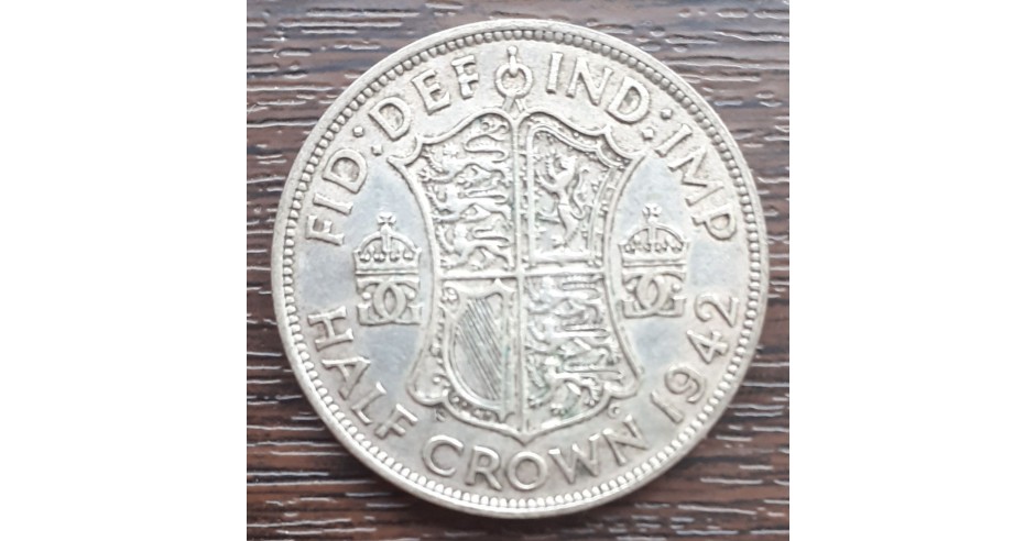 (A436) MONEDA DIN ARGINT ANGLIA - HALF CROWN 1942, AL DOILEA RAZBOI ...