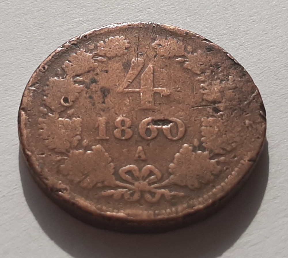776. Moneda Imperiul Austro-Ungar 4 Kreuzer (1/25 Florin) 1860 | arhiva ...