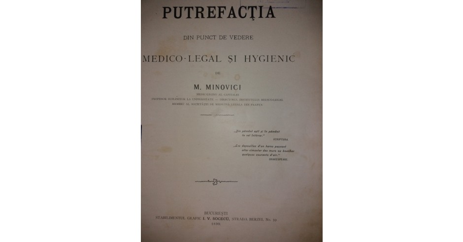 Mina Minovici - Putrefactia Medico-Legala & Hygienica (1899) Carte ...