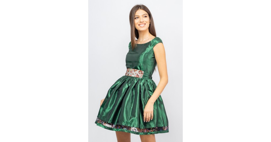 Rochie eleganta cu jupa din tull, din satin verde metalizat si ...