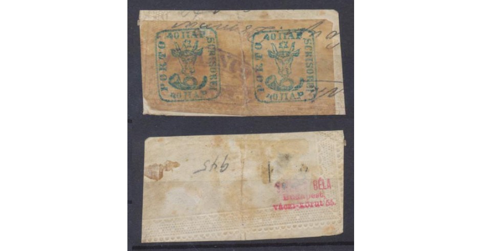 MOLDOVA 1858 pereche originala timbre Cap de Bour 40 parale stampila ...
