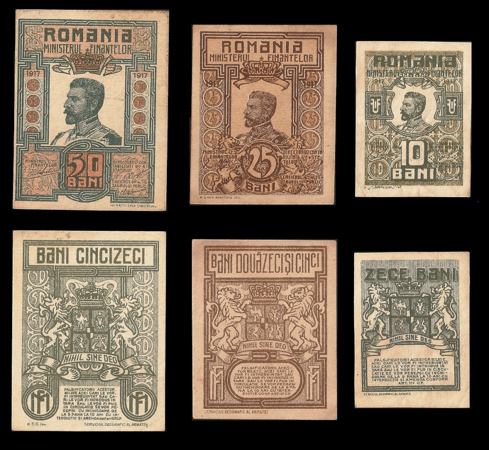 Bancnote romanesti, bani vechi, 50, 25, 10 bani 1917 -Ferdinand ...
