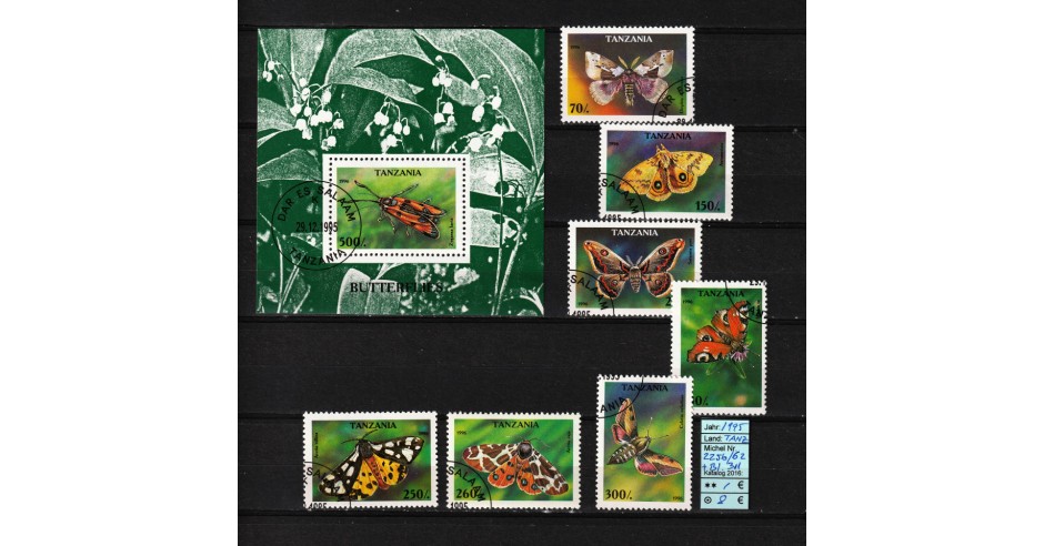 Tanzania, 1995 | Fluturi si molii - Insecte | Serie completa + Colita ...