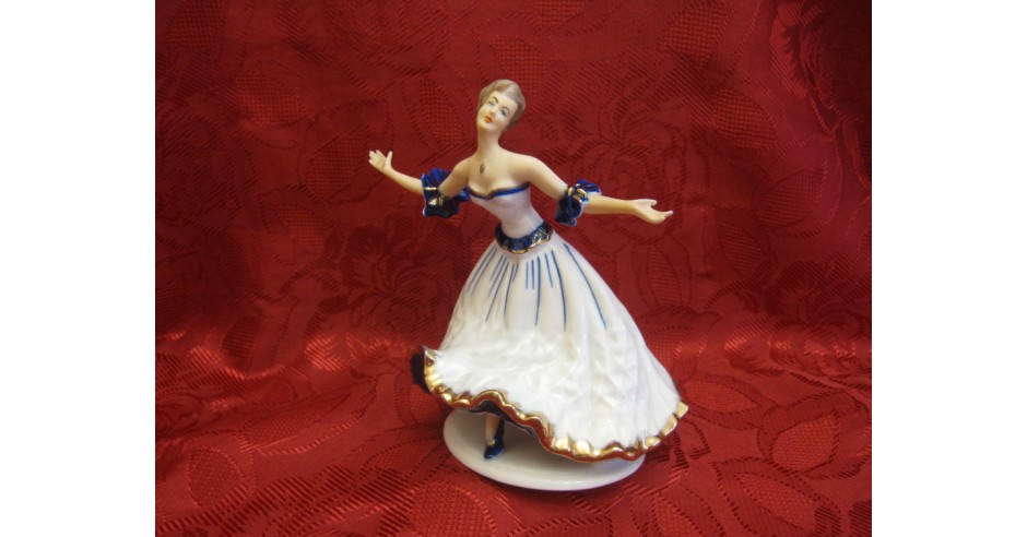 FIGURINA / BIBELOU / STATUETA PORTELAN CU COBALT ARPO CURTEA DE ARGES ...