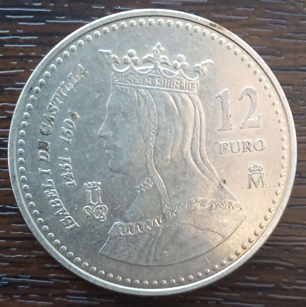 (A14) MONEDA DIN ARGINT SPANIA - 12 EURO 2004, 500 ANI MOARTEA LUI ...