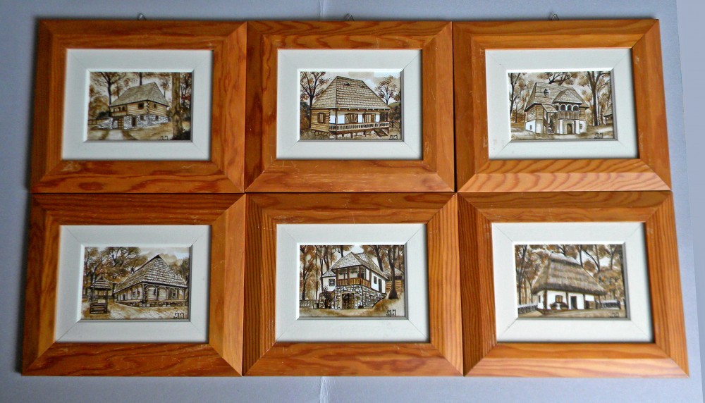 Case traditionale romanesti - Set 6 tablouri inramate, grafica ...
