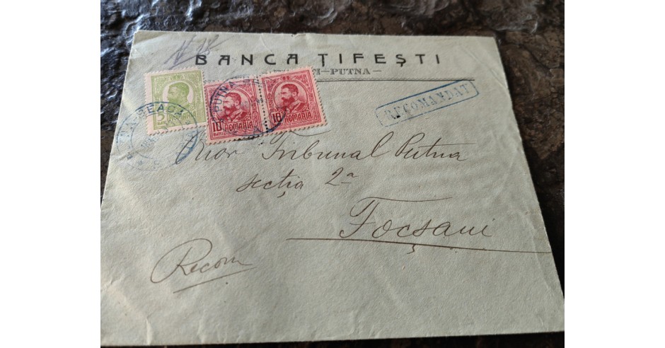 Plic circulat, Banca Tifesti, Putna-Seaca,circulata Focsani, 1913 ...