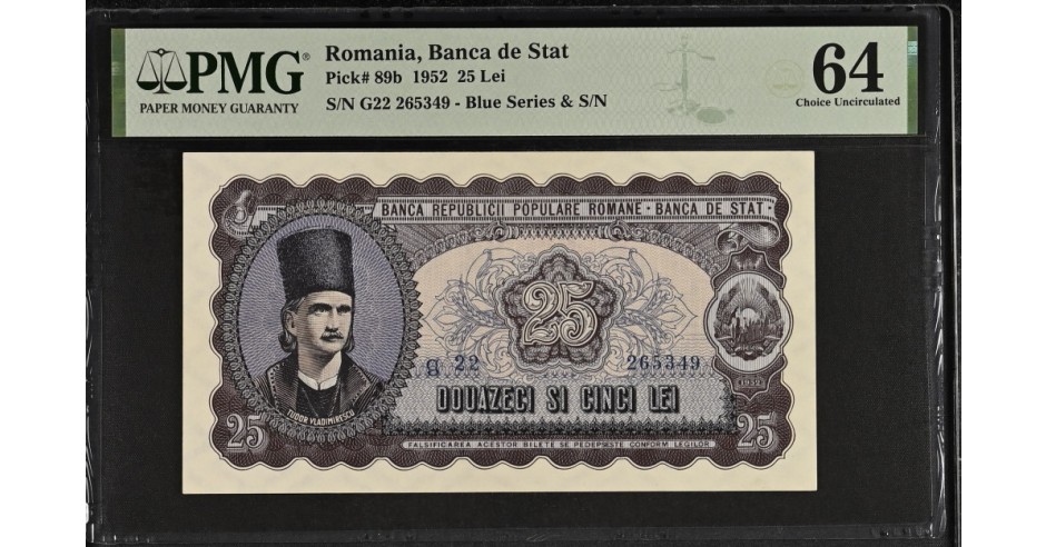 Bancnotă veche 25 lei 1952 UNC necirculată autentificată gradată ...