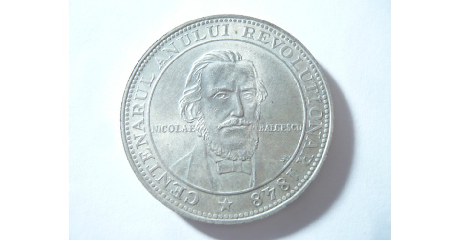 Medalie RPR argint - CENTENARUL ANULUI REVOLUTIONAR 1848, N. BALCESCU ...
