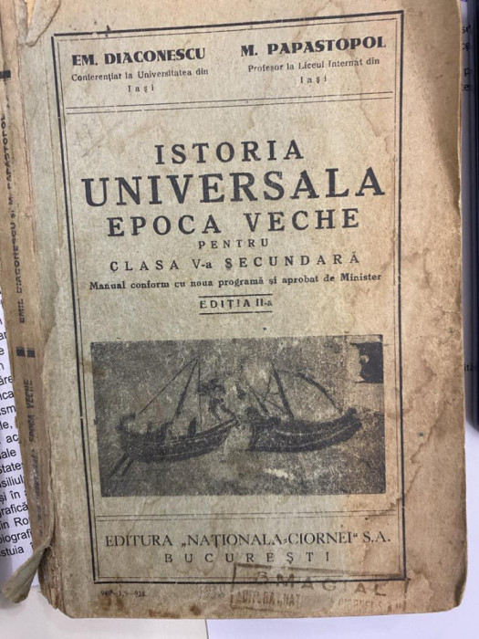 1938 Istoria Universala Epoca veche clasa V - Em. Diaconescu M ...