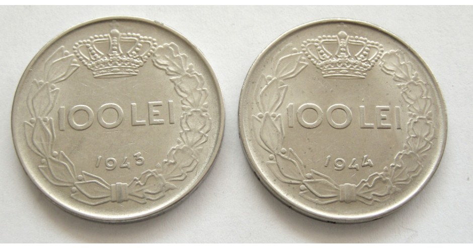 q130 SET MONEDE 100 LEI 1943 SI 1944 FOARTE FRUMOASE APROAPE ...
