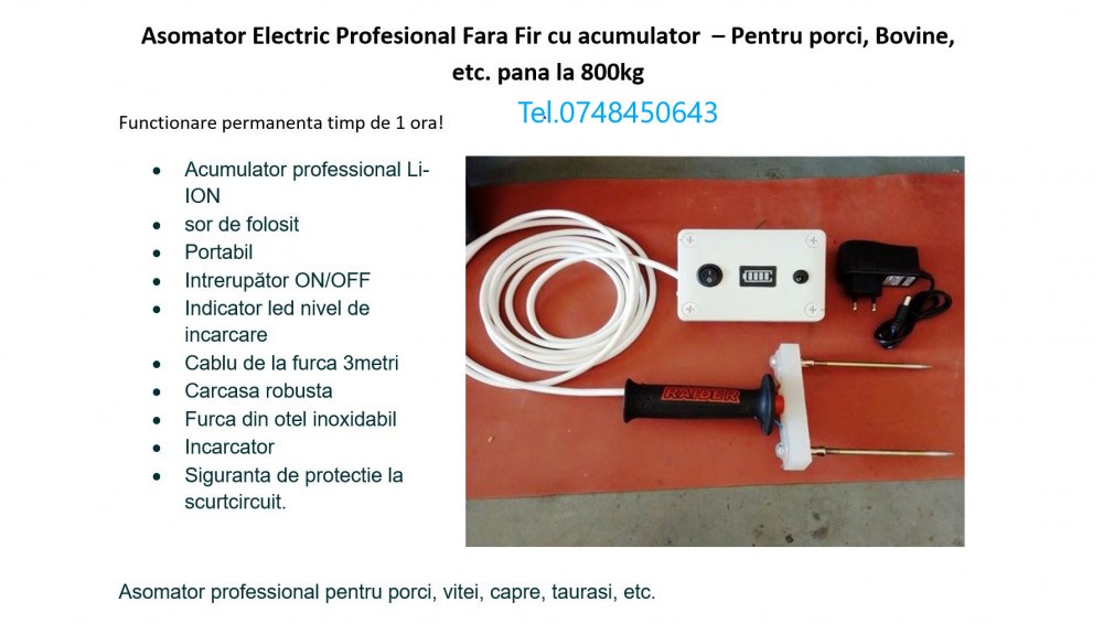 Asomator electric profesional fara fir cu acumulator-pentru porci ...