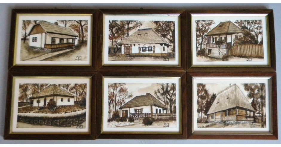 Case taranesti - Set 6 tablouri inramate, grafica originala semnata ...