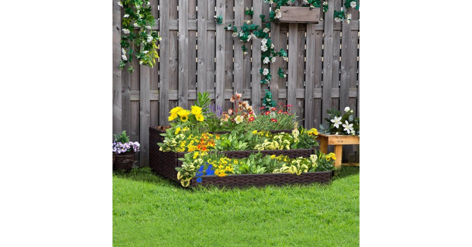 Outsunny Pat de gradina inaltat cu 3 niveluri din ratan fara fund ...