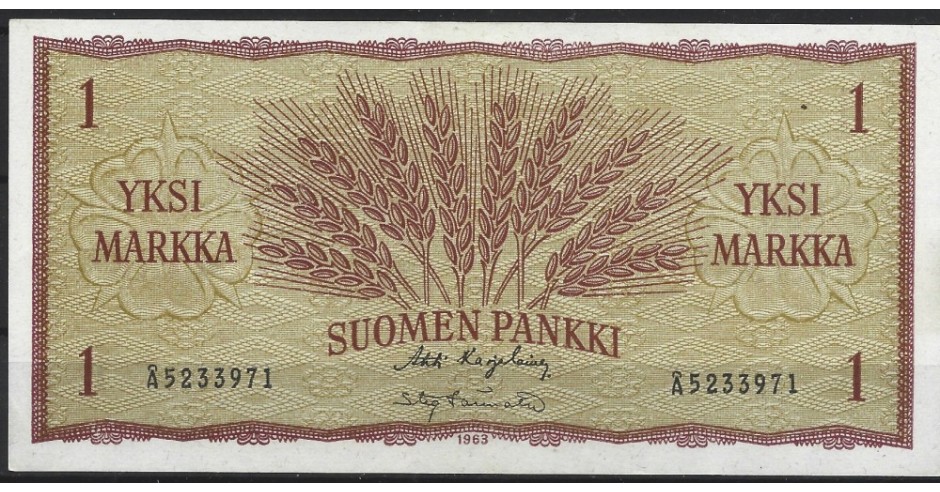 FINLANDA - 1 MARKKA 1963 - P 98 a 22 - UNC / CEA DIN SCAN | Okazii.ro