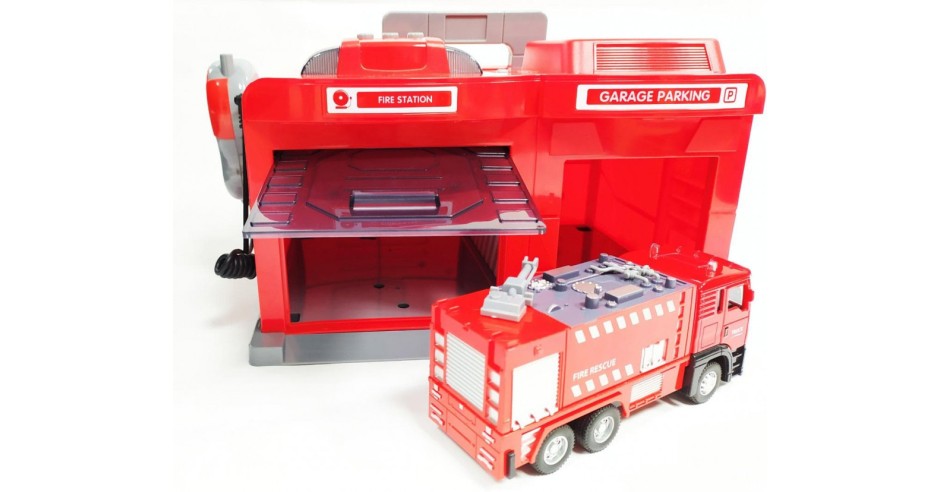 Set de joaca masina de pompieri cu statie si garaj, microfon, lumini si ...