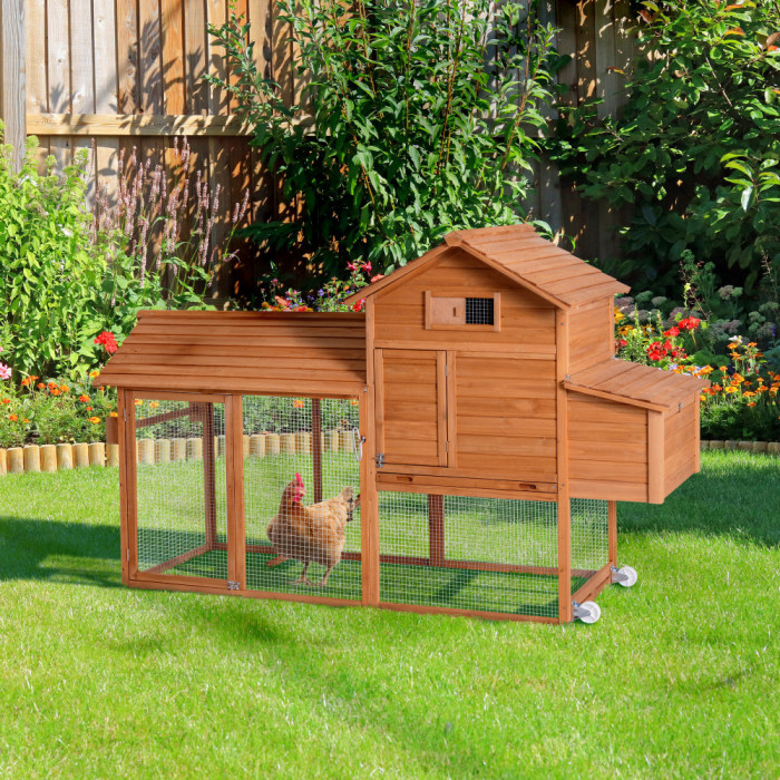 PawHut cotet pentru gaini, cu roti, lemn 213x91x122cm | Okazii.ro