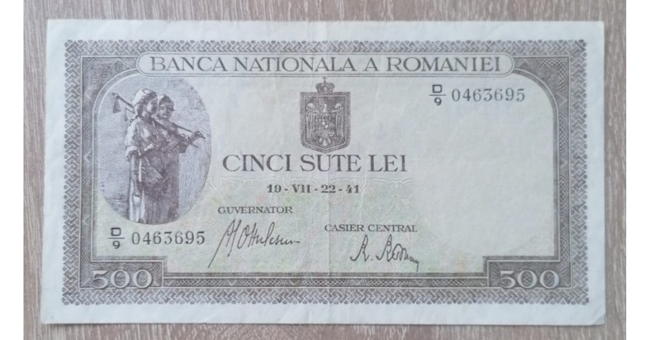 Romania, bancnota 500 lei 1941, filigran BNR vertical, circulata ...