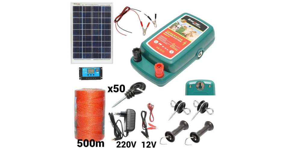 Kit pachet gard electric 2 Joule 12 220V panou solar fir 500m 50 ...