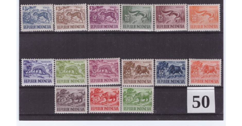 50-INDONEZIA 1956-1958-FAUNA-ANIMALE-Serie completa de 15 timbre ...