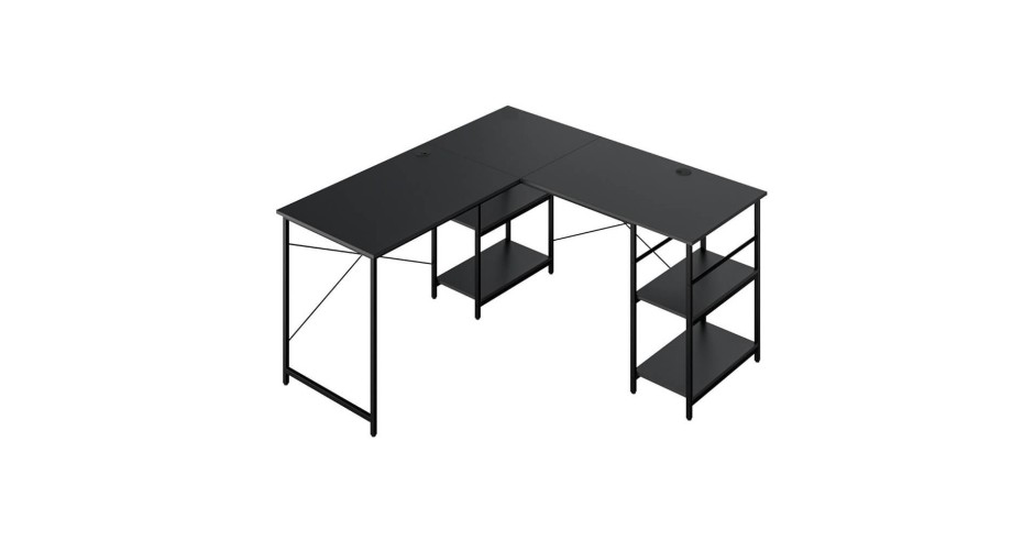 Birou in forma de L, cu rafturi, transformabil, negru | arhiva Okazii.ro