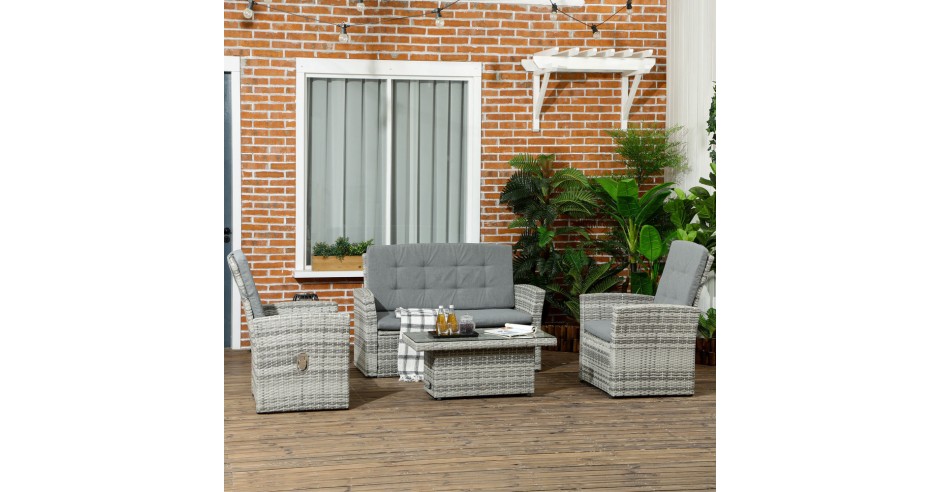 Outsunny Seturi de Mobilier de Gradina din Ratan cu 4 Piese cu Masa ...