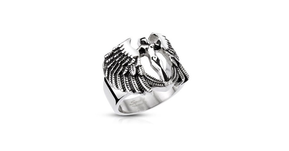 Inel masiv din o?el - silueta inger cu aripi, patinat - Marime inel: 62 ...