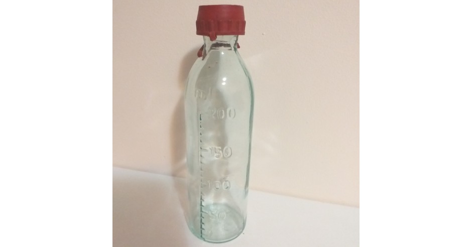 veche sticla gradata comunism, plosca, butelca, ape izvoare minerale ...