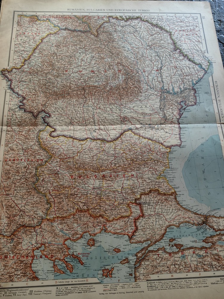 Harta veche Romania mare, Bulgaria si Grecia, 1920, perfecta, 60x45 cm ...