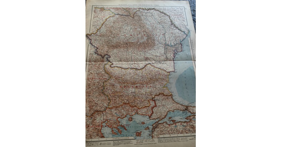 Harta veche Romania mare, Bulgaria si Grecia, 1920, perfecta, 60x45 cm ...