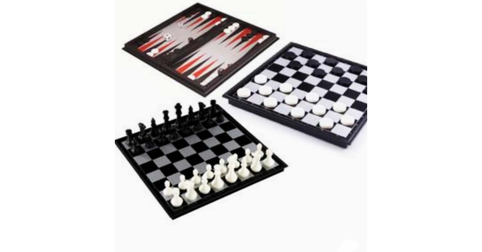 Mini set joc 3 in 1 de sah, dame, table pentru copii si adulti cu piese ...