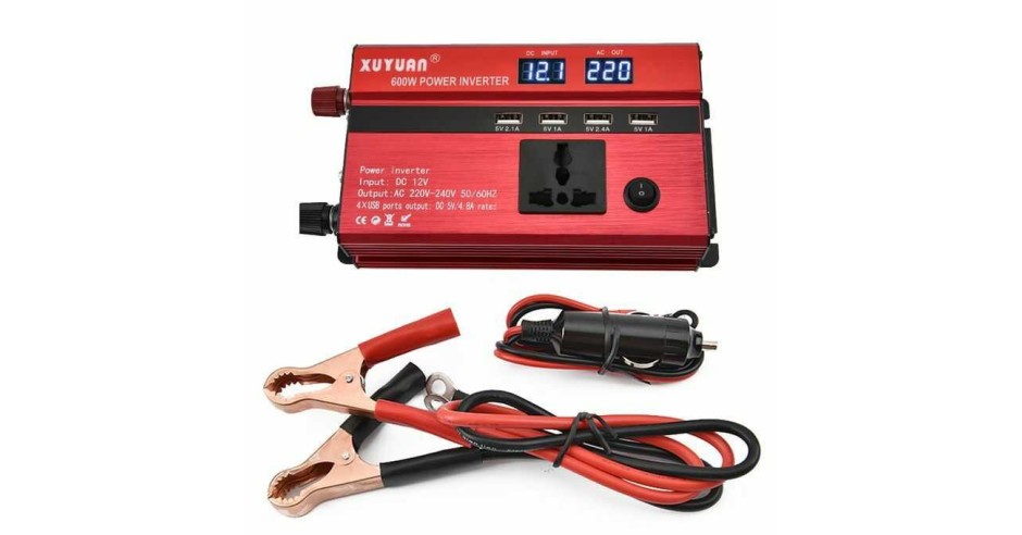 Invertor Auto 12V 600 W, Display Dublu, 4 Porturi USB, 2 Iesiri 220V ...