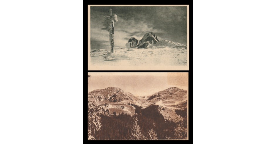 1951-52 Cabane Bucegi - OMU, 2 ilustrate, stampile rare de cabana ...