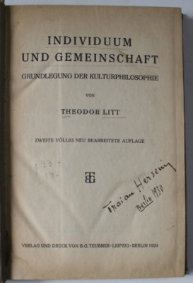 INDIVIDUUM UND GEMEINSCHAFT ( INDIVIDUAL SI COMUNITAR ) von THEODOR ...