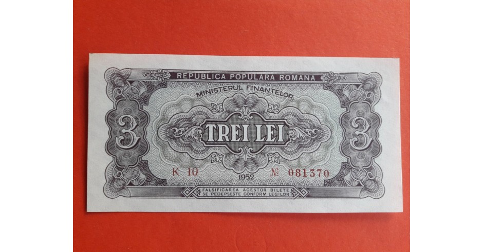 Bancnota 3 Lei 1952 Serie Rosie UNC - Bancnote Romanesti Numismatica ...