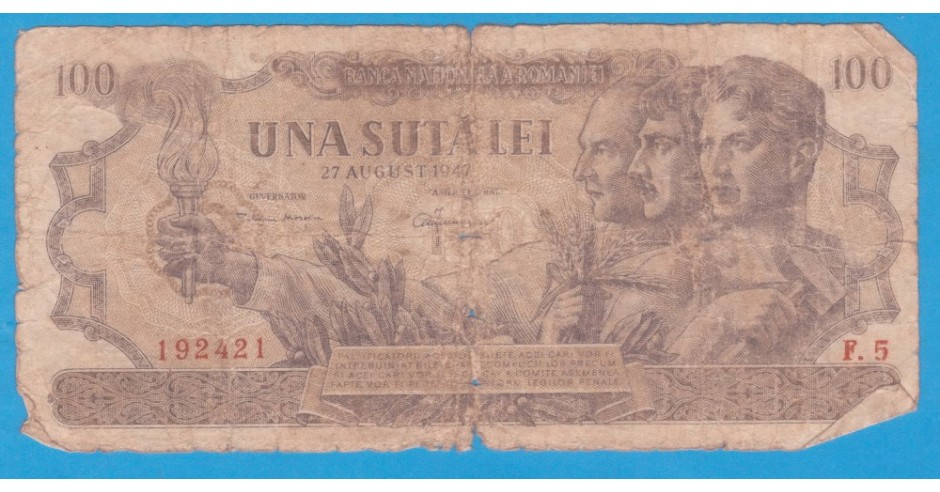 (23) BANCNOTA ROMANIA - 100 LEI 1947 (27 AUGUST 1947) | arhiva Okazii.ro