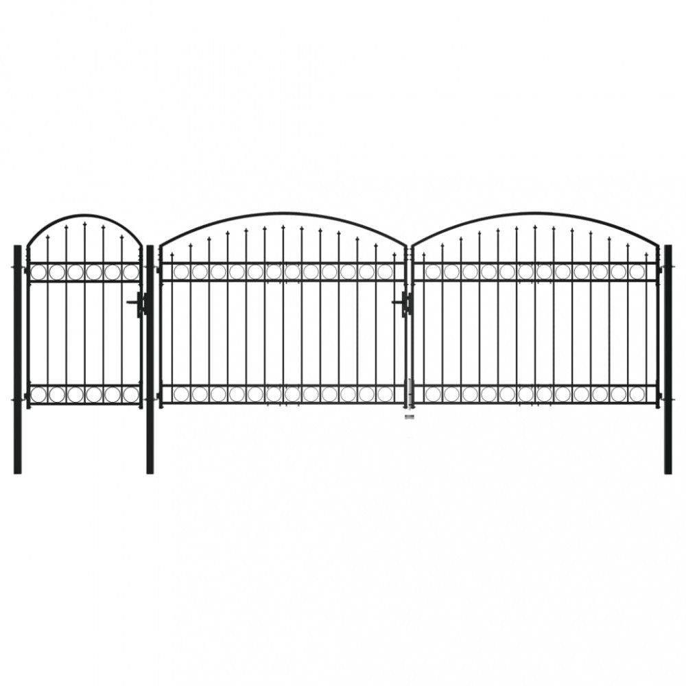 Poarta de gard de gradina cu arcada, negru, 1,75 x 5 m, o?el | arhiva ...