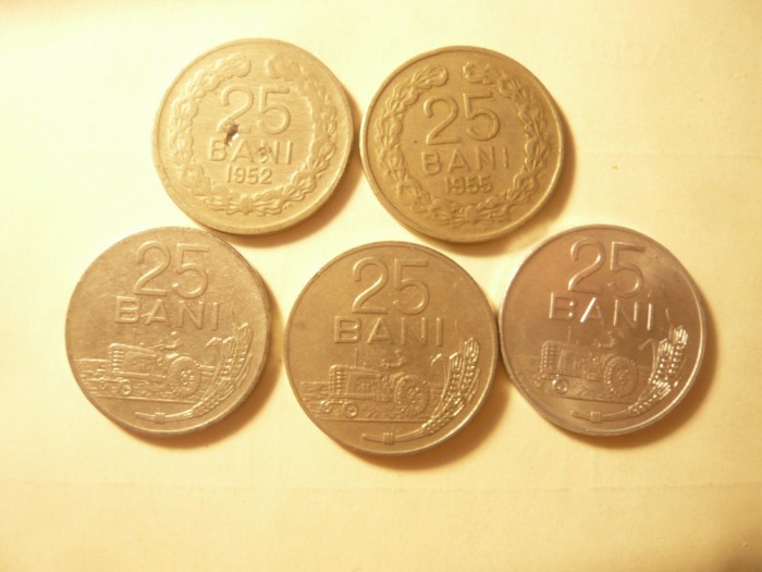 5 Monede 25 Bani 1952 (cu defect ) 1960 ,1966 si 1982 F.Bune | Okazii.ro