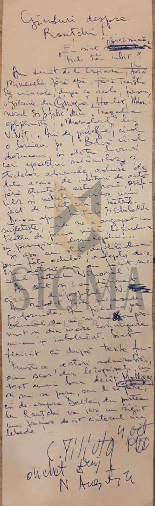 Scrisoare, Constantin Piliuta " Ganduri despre Routchi... ", Nuni ...