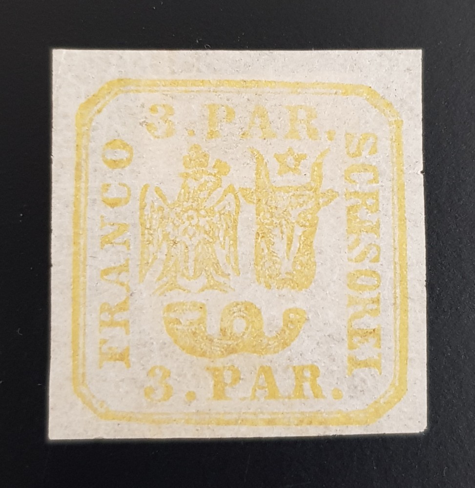 Romania 1862 Principatele Unite I, 3 par. galben h. alba, sarniera ...