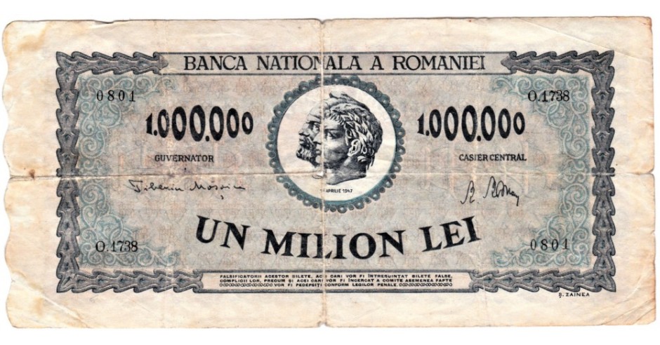 Bancnota 1.000.000 ( 1000000 ) lei 1947 portret Traian+Decebal | arhiva ...