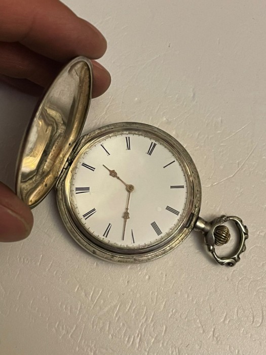 CEAS DE BUZUNAR ARGINT - LONIUS - Hunter Pocket Watch - Gravat - 5cm ...