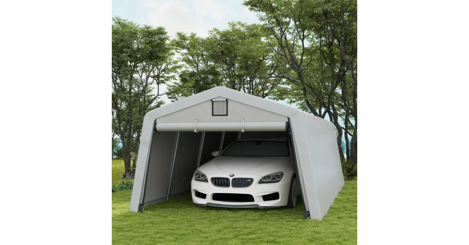 Outsunny Carport rezistent 3,3 x 6,2 m, Cort tip garaj portabil cu ...