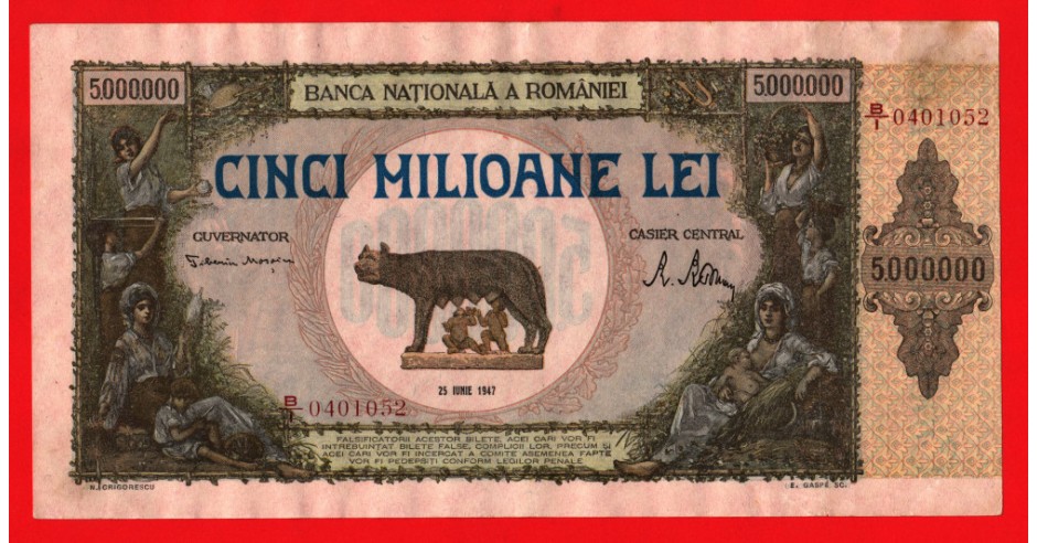 Romania - 5000000 lei 1947 (5 milioane lei 1947), stare XF+ / aUNC ...