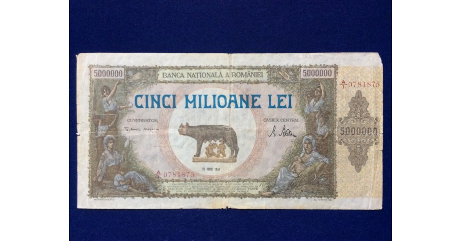 Bancnote Romania - 5000000 lei 1947 - seria A.0781875 (starea care se ...
