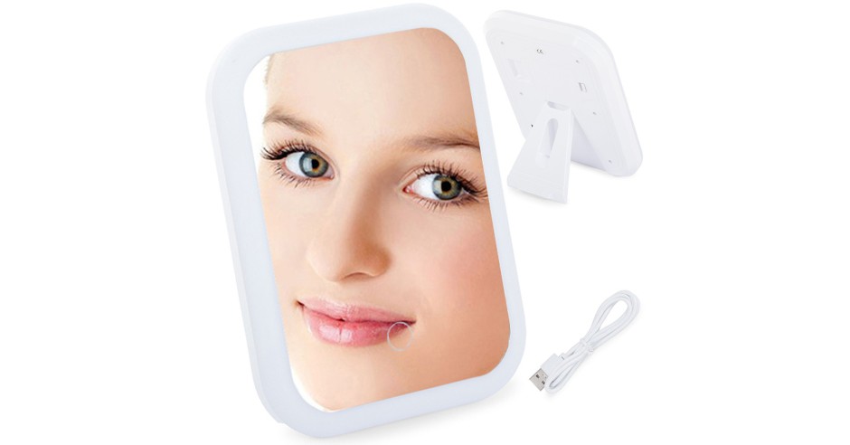 Mini Oglinda Cosmetica cu iluminare Led, 15 x 20 cm, Alb | Okazii.ro