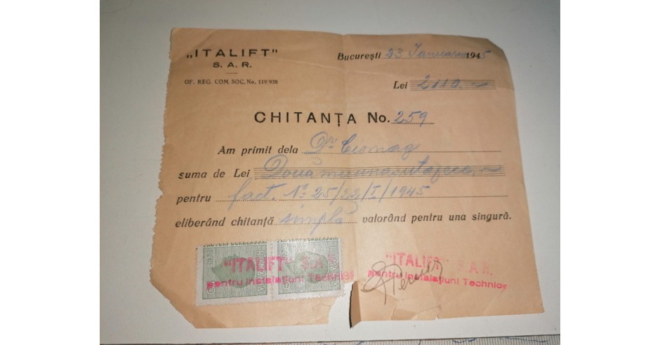 CHITANTA VECHE 1945 ITALIFT SAR | Okazii.ro